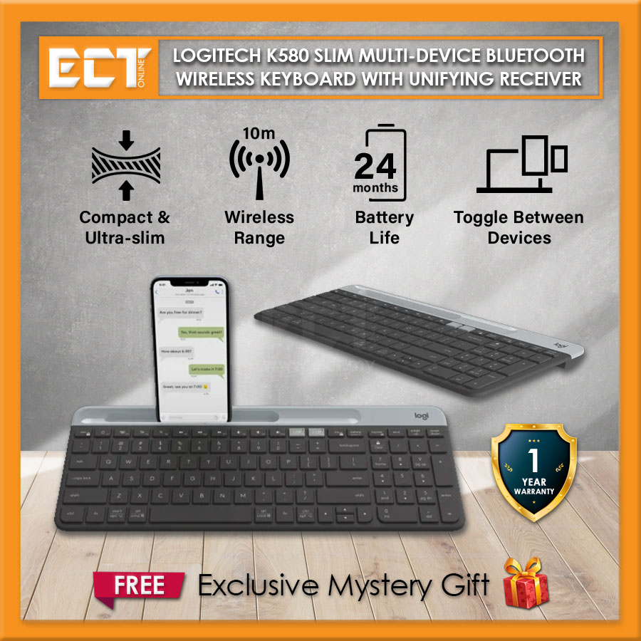 Logitech K Slim Multi Device Bluetooth Wireless Keyboard With Unifying Receiver Graphite