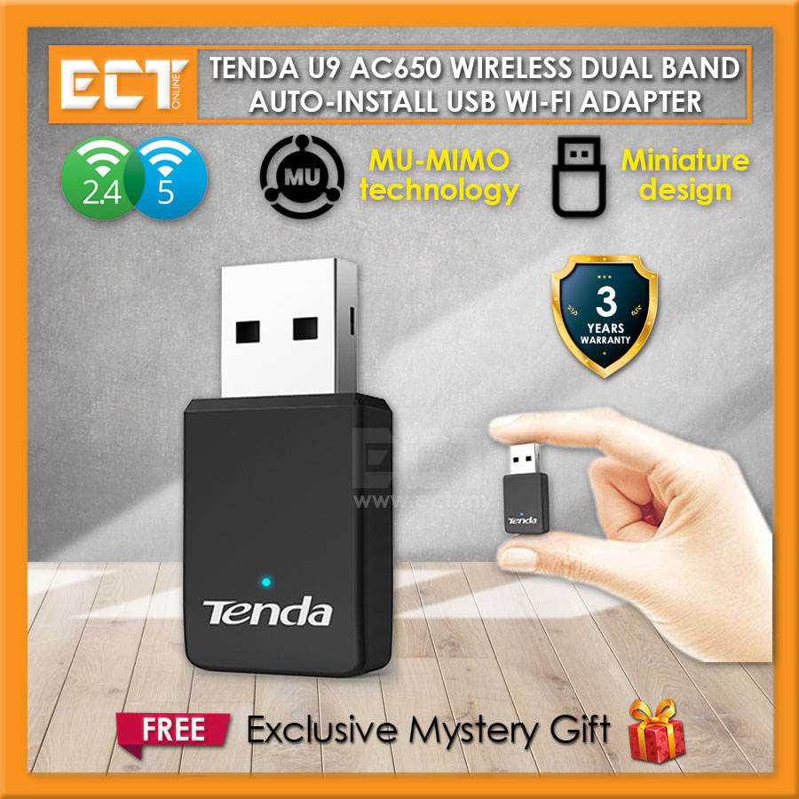 Tenda U9 AC650 Wireless Dual Band MU-MIMO Auto-Install Mini USB WiFi ...